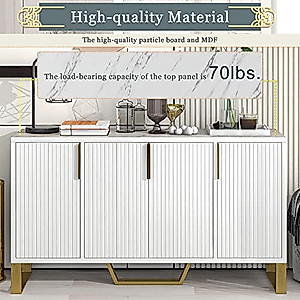 XD Designs Modern Luxury 60'' Large Storage Cabinet with Gold Metal Handles & Legs, Kitchen Buffet Cabinet Console Entryway Table with Adjustable Shelves for Living Room Kitchen (White-F)