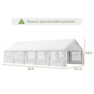 Outsunny 16' x 32' Heavy Duty Party Tent & Carport with Removable Sidewalls and Double Doors, Large Canopy Tent, Sun Shade Shelter, for Parties, Wedding, Outdoor Events, BBQ, White