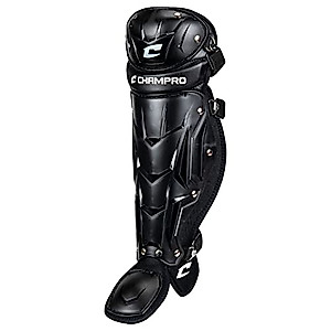 CHAMPRO Optimus MVP Single Knee Baseball Catcher’s Leg Guards, 12" Shin Length, Black, CG112B