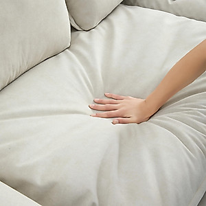 GNIXUU 95" L Shaped Sectional Sofa Couch for Living Room, Modern Tech Cloth Farbic 3 Seat Cloud Couch with Deep Seat and Ottoman, Comfy Upholstered Modular Sofa for Apartment, Office(Beige)