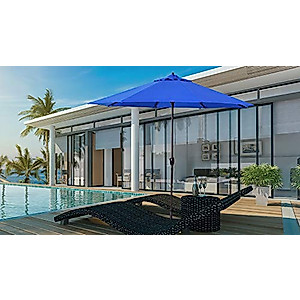California Umbrella 9' Rd Sunbrella Aluminum Patio Umbrella, Crank Lift, Auto Tilt, Bronze Pole, Pacific Blue