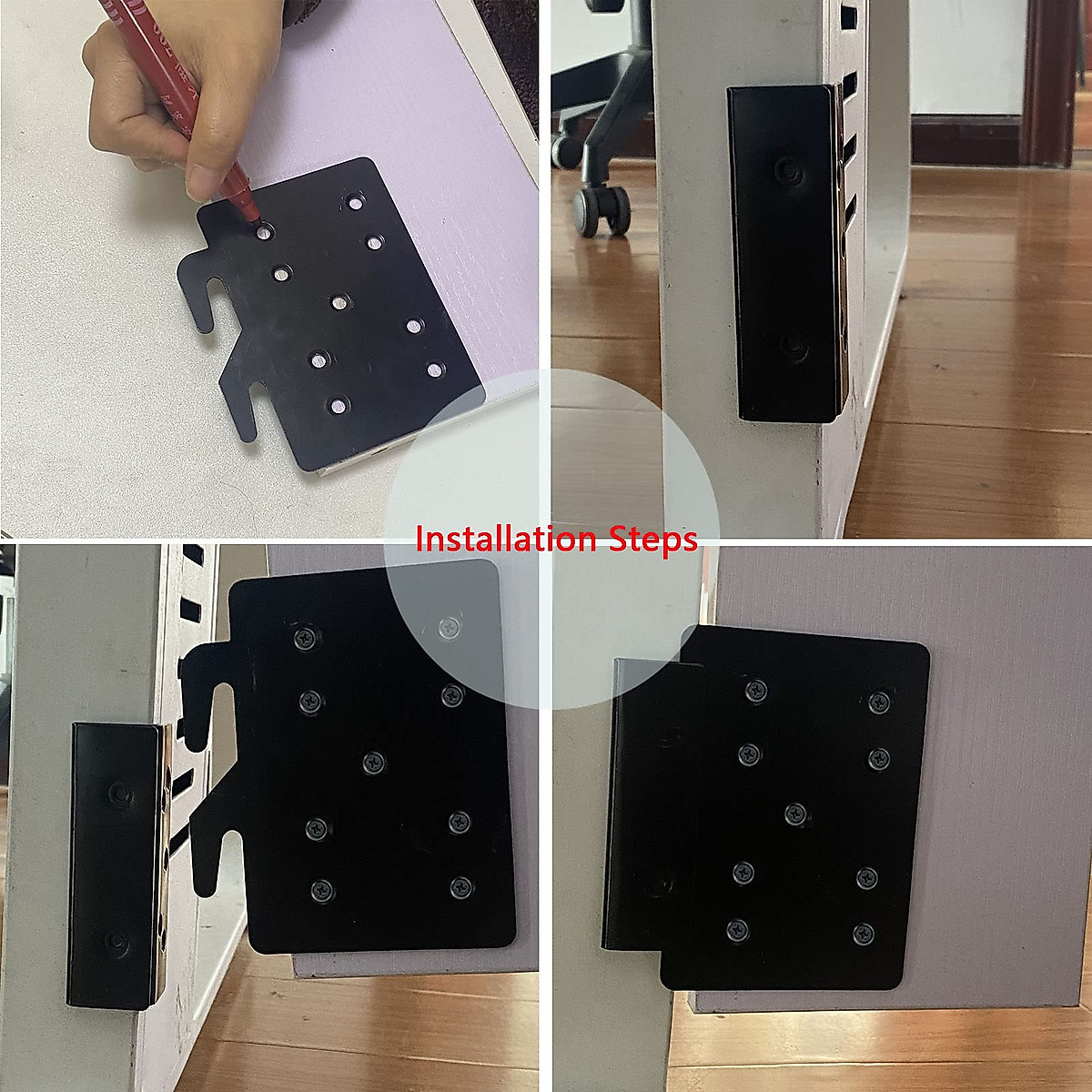 Bed Frame Post Double Hook Slot Hardware Attachment Bracket，Bed Rail Hooks Cold Rolled Steel 5''×4¼''，Thickness 2 mm, Heavy Duty for Plates Bed Accessories with Screws Included（4 Sets ） (5''×4¼'')
