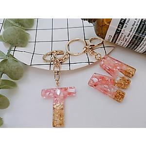 Meefisher Pink Glitter Letter A-Z Keychain Pink Resin Alphabet Initial Letter Pendant Key Ring Accessories for Purse Handbags Women Girl-M