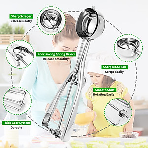 3PCS Ice Cream Scoop,Premium cookie scoop set,Small/Medium/Large stainless steel Scoops,Professional Ice cream Scooper with Trigger Release for Baking, Cookie, Fruit and Ice Cream by AOULELA