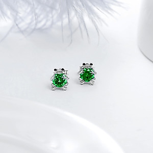 POPKIMI Valentine Frogs Gifts,Frog Earring S925 Sterling Silver Frog Earrings Frog Jewelry Valentine's Day Gifts for Teen Girls Daughter Granddaughter, Metal, Cubic Zirconia