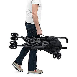 Jeep AdventureGlyde Stroller by Delta Children - Lightweight Travel Stroller with Smoothest Ride & Compact Fold, 3-Position Recline, Extra Large Storage Basket, Black/Grey