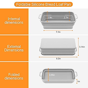 Silicone Bread Loaf Pan, 2 Pack Mini Loaf Pans for Baking Bread, Non-Stick Silicone Baking Mold Easy Release for Homemade Breads, Cakes, Quiche Omelets, Meatloaf -8.2” X 3.3” X 2.7” (Grey+Black)