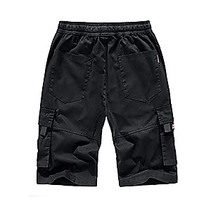 APTRO Men's Elastic Waistband Cotton Cargo Shorts Relaxed Fit Summer Casual Shorts A901 Black 1X