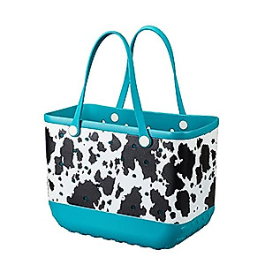 Qkstan Beach Bag Rubber Tote Bag - Waterproof Travel Bags for Men Women Washable Tote Bag Handbag for Sports Beach Market Pool (Cow, Large)