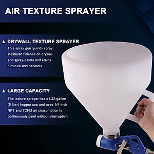Drywall Texture Sprayer,Air Hopper Spray Gun 1.5 Gallon with 3 Nozzle (4.0mm/6.0mm/8.0mm) & Putty Knife,Stainless Steel Scraper for Repairing Drywall, Removing Wallpaper, Applying Putty (Blue)