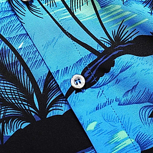 SheLucki Hawaiian Shirt for Men, Unisex Summer Beach Casual Short Sleeve Button Down Shirts, Printed Palmshadow Clothing Palm Tree Blue M
