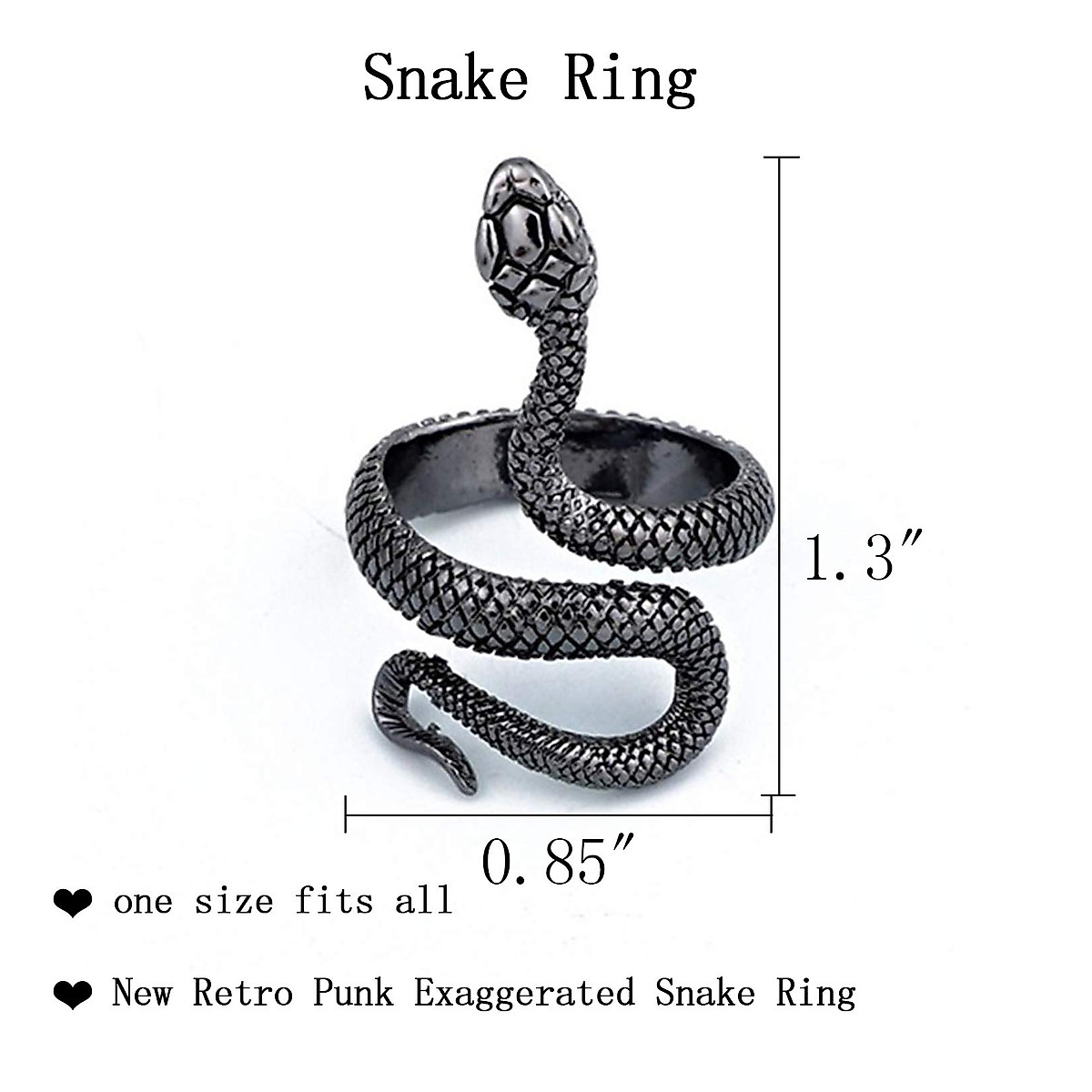Snake Ring for Women Gothic Black Snake Rings Punk Open Adjustable Silver Snake Knuckle Rings Stackable Reptile Serpent Band Rings for Halloween Costumes Accessories