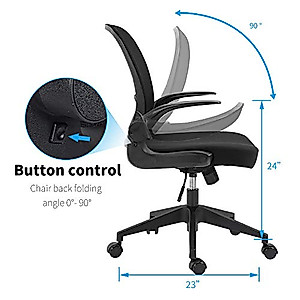 URRED Ergonomic Office Chair Mesh with Foldable Backrest, Mesh Home Office Computer Task Desk Chairs with Adjustable Arms and 360 Degree Universal Wheels (Black)
