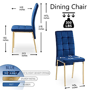 NORDICANA Upholstered Velvet Dining Chairs Classic Kitchen High Back Chairs Set of 4, Featured Dovetail Tufted Side Chairs, Golden Color Metal Legs, Navy Blue