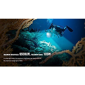 TrustFire DF50 Scuba Diving Light, 6500 Lumens Video Camera Photography Dive LED Flashlight, USB Rechargeable Torch, 70M Underwater, Super Bright, with Violet Red White Lights