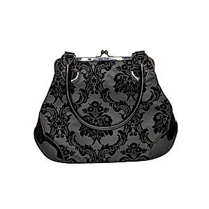Rock Rebel Mistress Black on Black Victorian Damask Retro Kisslock Purse