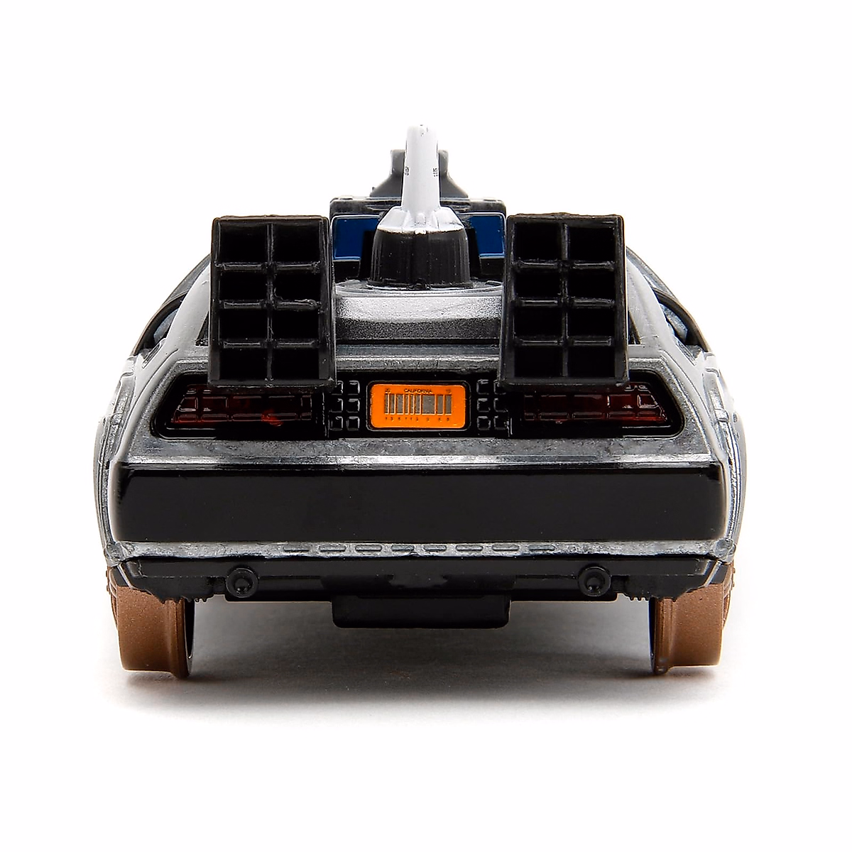 Delorean DMC (Time Machine) Brushed Metal Train Wheel Version Back to The Future Part III (1990) Movie Hollywood Rides Series 1/32 Diecast Model Car by Jada 34786