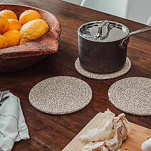 OrganiHaus Set of 3 Brown Farmhouse Hot Pads for Kitchen | 7" Cotton Pot Holders for Hot Plates to Protect Table | Hot Pads for Countertops | Trivets for Hot Dishes | Trivets for Hot Pots and Pans