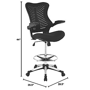 Modway Charge Drafting Chair - Reception Desk Chair - Drafting Stool with Flip-Up Arms in Vinyl, Black