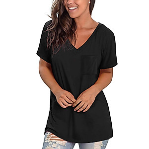 TODOLOR Summer T Shirts for Women Tunic Tops for Leggings Short Sleeve Loose Blouse Plus Size Black 3XL