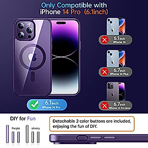 JUESHITUO for iPhone 14 Pro Case [Not Yellowing] [10FT Military Grade Protection] [No.1 Strong Magnets] Magnetic Slim Clear Compatible with iPhone 14 Pro Protective Case 6.1 inch 2022, Deep Purple