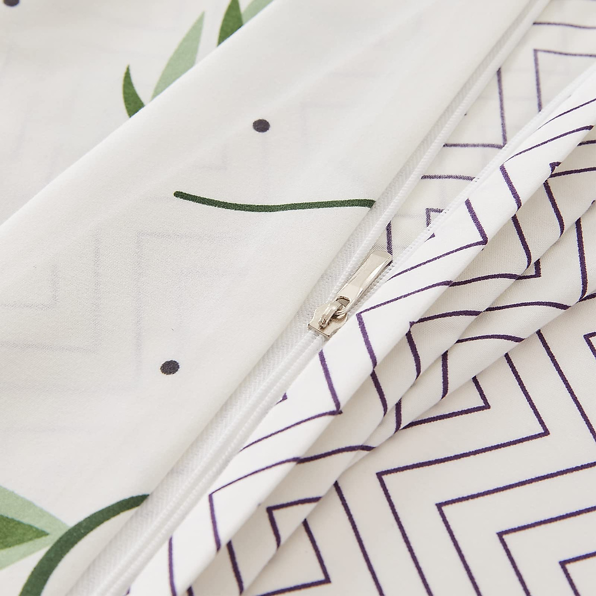 ACCOTIA Green Leaves Duvet Cover Set Queen Size, Botanical Bedding Set 3 Pieces, Ultra Soft Brushed Duver Cover with 2 Pillowcase for All Season (Cream White, Queen)