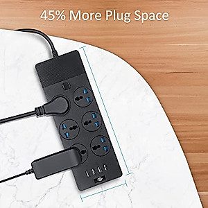Universal Power Strip, Jumpso 6ft Extension Cord with Multiple Outlets, 110-240v, 3000w Power Strip with USB Ports European Travel Plug Adapter Wall Mount Power Strip for Home Office Cruise, Black