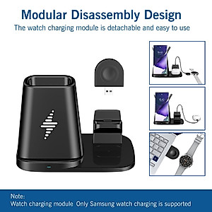 UKERSO 4 in 1 Charging Station for Samsung S23 Ultra Plus S22 S21 S20 Note20 Z Flip 4/3 Z Fold,Fast Wireless Charger Stand Compatible with Galaxy Watch 5 Pro/4/3/Active 2/Gear S4,Buds