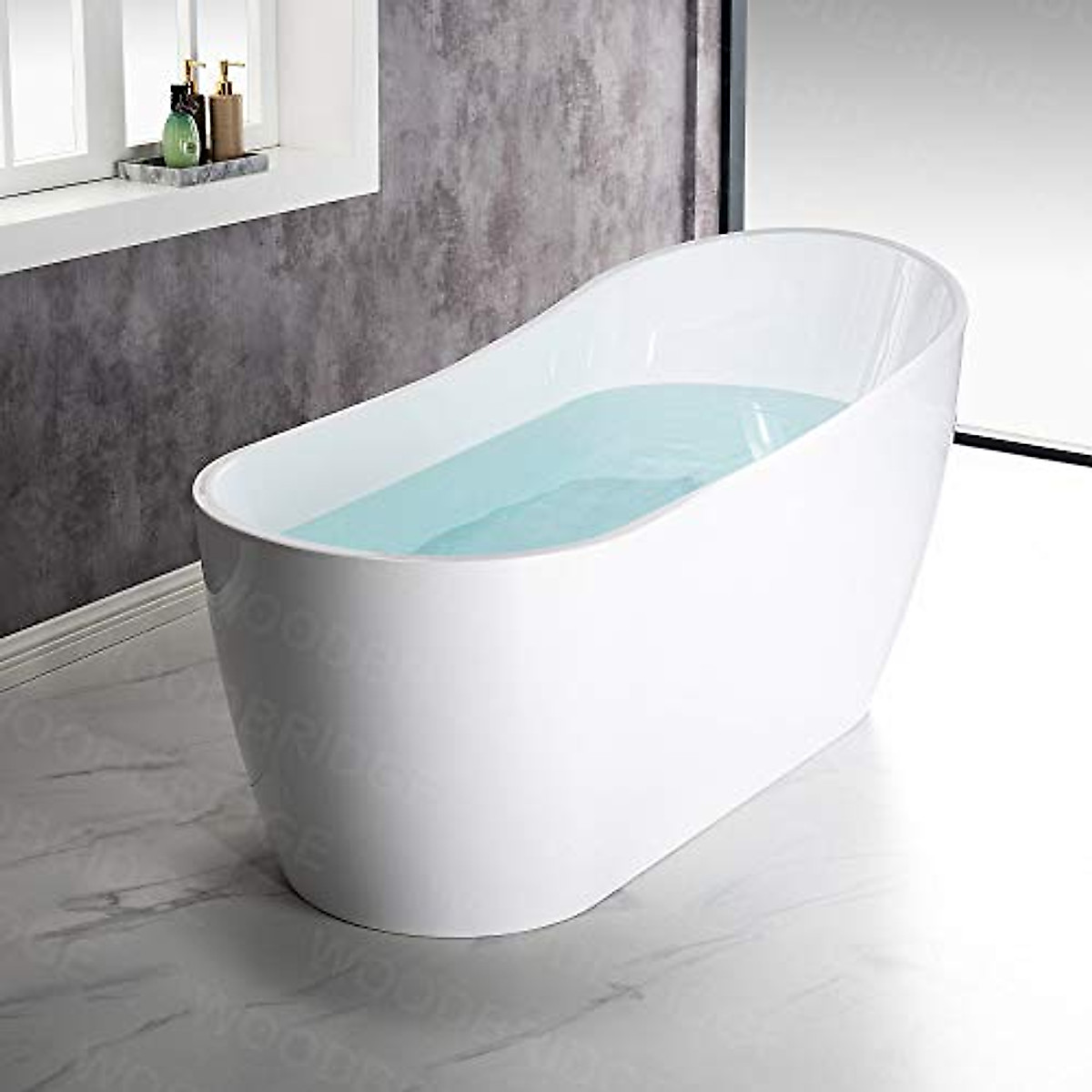 WOODBRIDGE 67"Freestanding White Acylic Soaking Bathtub with White Pillow,Drain and Overflow in Brushed Gold,BTA1508 -BG-Drain &O+ Pillow