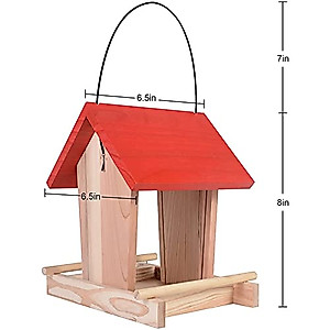 Wooden Bird Feeders for Outdoors Hanging, Hanging Wild Birdfeeder, Large Capacity Weatherproof Window Bird Feeder, Patio Garden Decoration with Drainage Hole (red Pine)