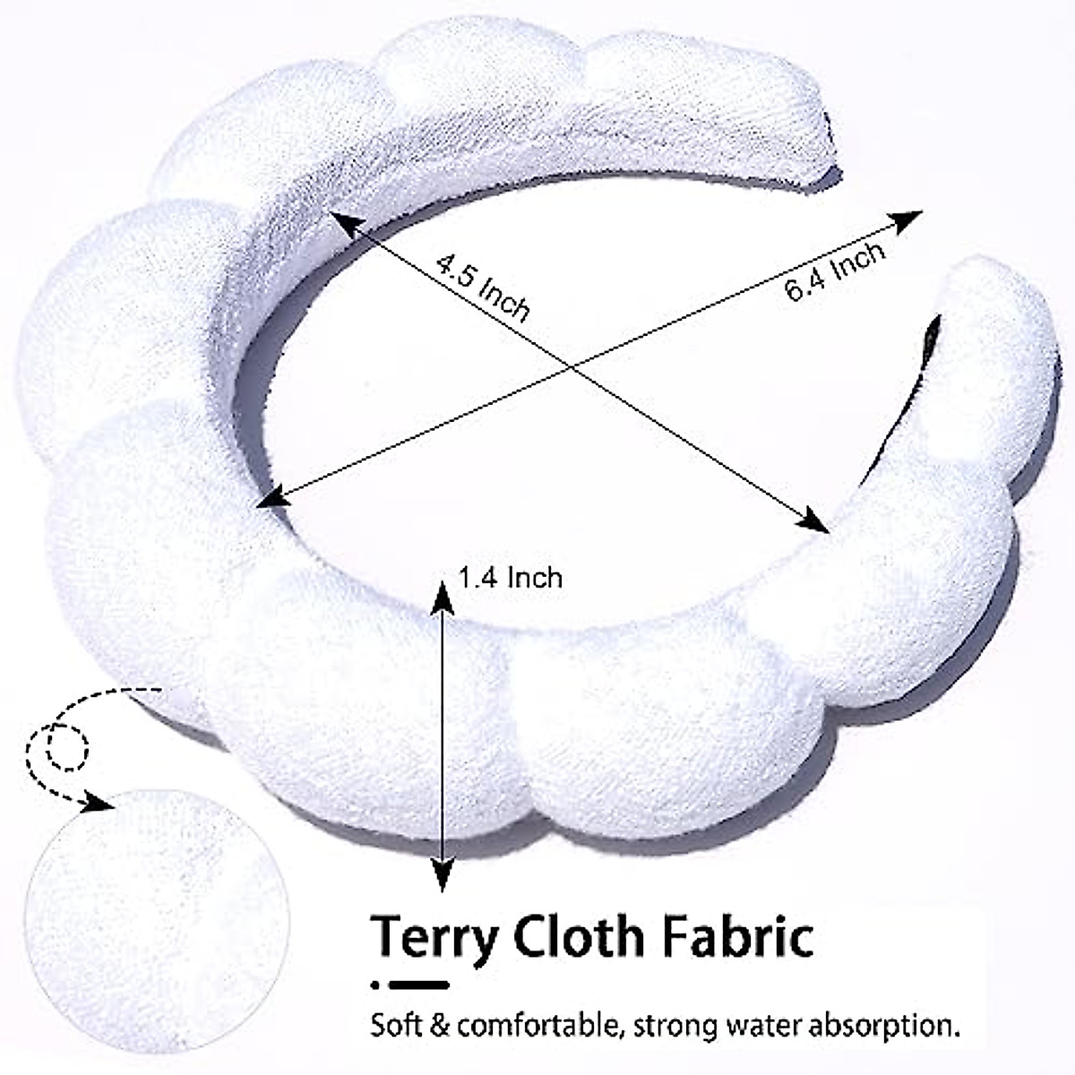 HitModa Spa Headbands for Washing Face or Facial Makeup Headbands Bubble Skincare Headbands Drunk Elephant Terry Cloth Puffy Headbands for Mask Skin Treatment