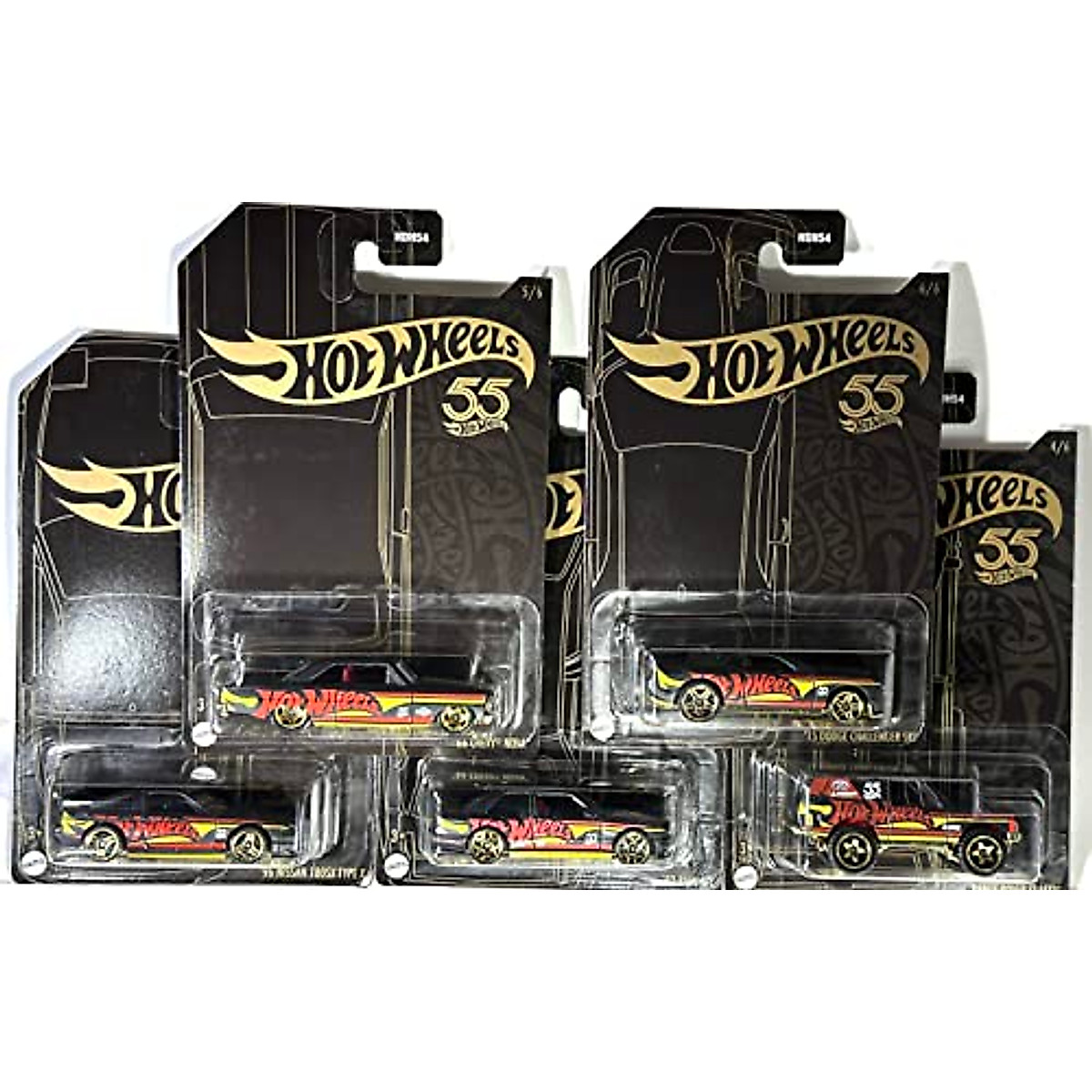 Hot Wheels - '23 Pearl & Chrome 55th Anniversary Set - 5 Cars - Does NOT Include Chase (3/6) - Challenger - Nova - Nissan 180SX - BMW M3 - Range Rover - Mint/NrMint Bubble Wrapped in a Box