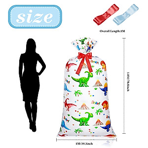 Teling 2 Pcs 70 x 40 Extra Large Jumbo Gift Bag for Giant Gifts, Extra Big Plastic Present Bag for Huge Gifts Wrapping Bags with 2 Rolls Ribbons for Birthday Party(Dinosaur Style)