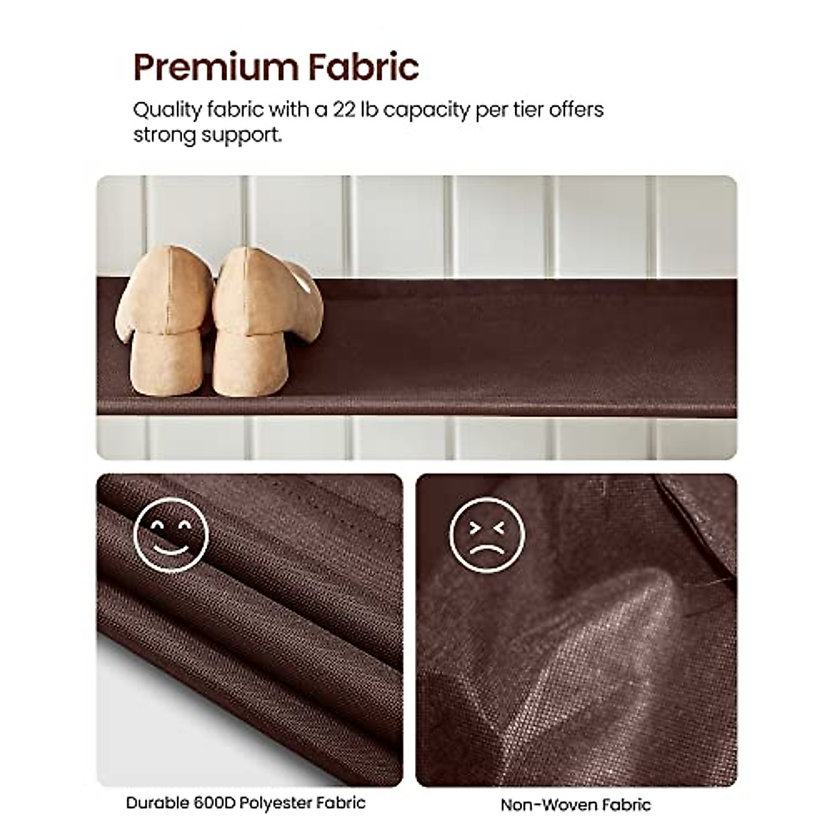 VASAGLE Shoe Rack 5 Tier, Narrow Shoe Organizer for Closet Entryway, with 4 Fabric Shelves and Top for Bags, Shoe Shelf, Steel Frame, Industrial, Rustic Brown and Bronze ULBS036A45