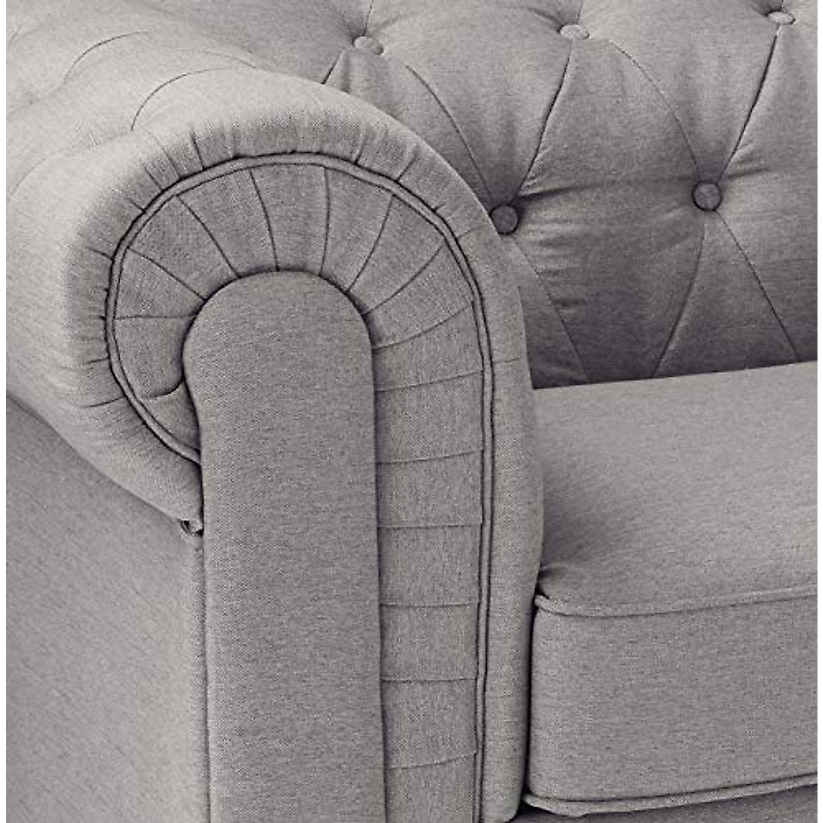 Container Furniture Direct Grace Collection Chesterfield Button Tufted Bonded Leather Living Room Loveseat, Grey