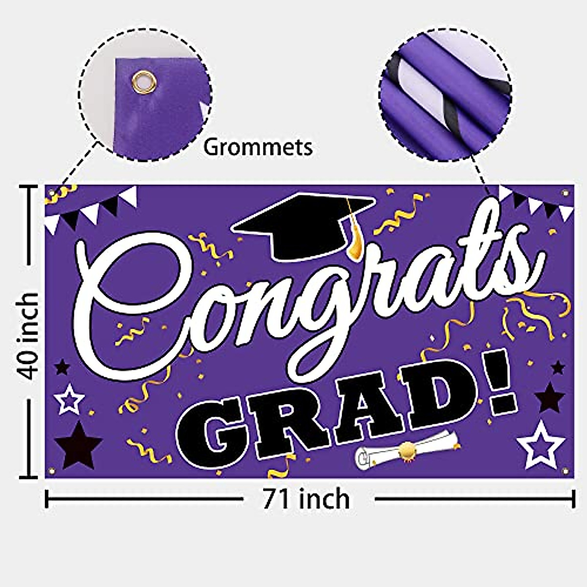 Bunny Chorus Graduation Decorations 2023 Party Backdrop Banner, Extra Large 71" x 40" Purple Black Photo Booth Props Decorations, Congrats Grad Home for Outdoor Indoor Supplies