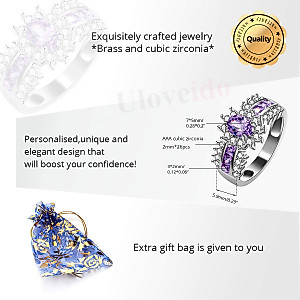 Uloveido Women Rhodium Plated Oval Cubic Zirconia Purple Promise Ring Wedding Party Jewelry For Her Bridal Bridesmaid (Size 9, Purple) J560