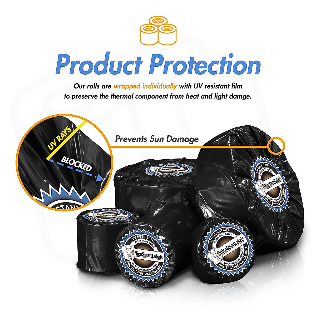 OfficeSmartLabels - 3" x 5" Direct Thermal Labels - Compatible with Zebra & Rollo Desktop Label Printers and More – 1” Core, Permanent Adhesive & Perforated [300/Roll, 1200 in 4 Rolls]