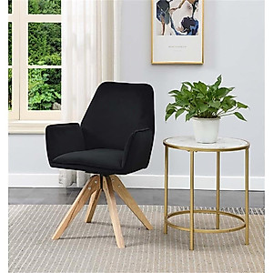 Convenience Concepts Take a Seat Miranda Swivel Accent Chair, Blue Velvet/Natural Wood