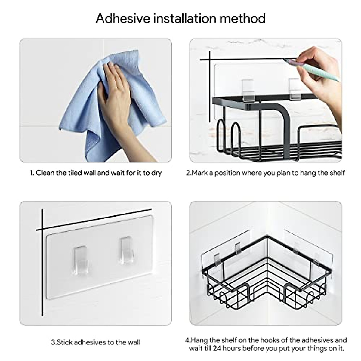 Estefanlo Shower Caddy 2 Pack Corner Shower Caddy, Soap Dish, Shower Organizer Adhesive Corner Shower Shelves Stainless Steel Shower Rack for Full 90 Degree Angle Wall Corner