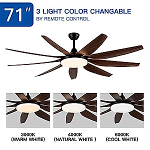 Large Ceiling Fans with Lights 71" Remote Control Ceiling Fan Integrated LED Ceiling Fan Lighting Indoor Timing Ceiling Fans Solid Wood Blade Ceiling Fan for Bedroom Living Room Brown
