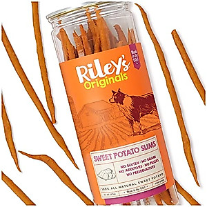 Riley's Slims Dried Sweet Potato Dog Treats - Dehydrated Chews for Dogs - Single Ingredient USA Sourced Made in The USA - 7.5 oz
