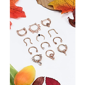 Vsnnsns 16G Septum Jewelry Septum Ring Piercing Jewelry Septum Clicker Ring and Horseshoe Barbell Stainless Steel Septum Nose Rings Hoop for Men Women Rose Gold 10mm 12pcs