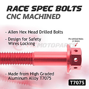MC MOTOPARTS Pre-drilled CNC Race Spec Bolts M6 x 20mm Flanged HEX Head Screws 10 pcs (Red)