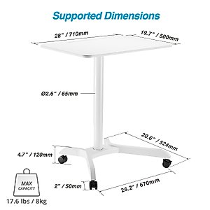 AVLT 44" Ambidextrous Pneumatic Laptop Standing Desk Cart (3 ft 8 in) - Mobile Rolling Desk - Computer Projector Cart - Rolling Height Adjustable Folding Desk - Mobile White Cart with Brake