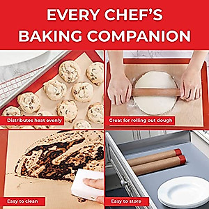 THE DAILY PREP Red Silicone Baking Mats, Nonstick Baking Sheets for Bake Pans & Rolling, Thick .75mm, Food Grade Oven Mat, Microwavable Silicone Sheet, Freezable- 11 5/8 in x 16.5 in (Pack Of 2)