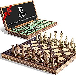 16 Inch Wooden Chess Board Sets for Adults and Kids - Tournament Chess Set with Chess Pieces Storage Compartment - Professional Chess Set Handmade with Beech and Birchwood