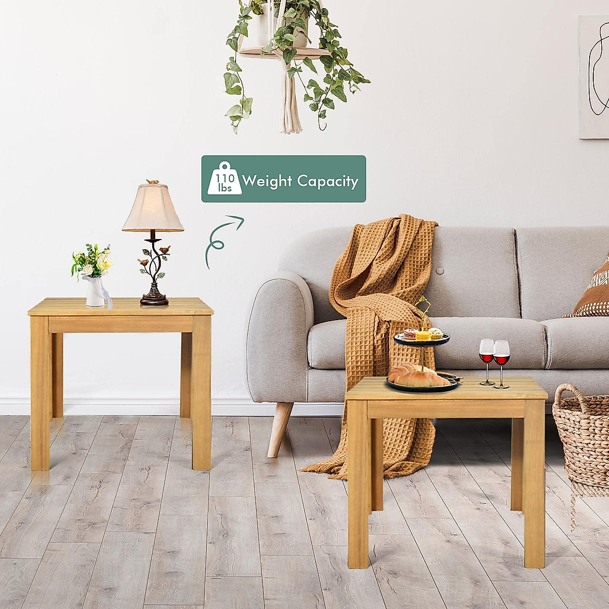 Tangkula Outdoor Square Side Table, Oversize Adirondack Side Table, Acacia Wood Frame w/Oil Finished, All-Weather, Indoor Outdoor Patio Poolside End Table, Weight Capacity 220lbs, 18 x 18 x 16 Inch