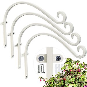 Bird Feeder Hanger: 12-Inch Wall-Mounted Plant Bracket Outdoor - 4 Pieces White Plant Hooks for Hanging Flower Baskets