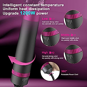 Hair Dryer Brush 4 in 1 Blow Dryer Brush Negative Ionic Hot Air Brush Kit Hair Dryer & Volumizer with 4 Detachable Brush Heads for Straightening Curling Styling